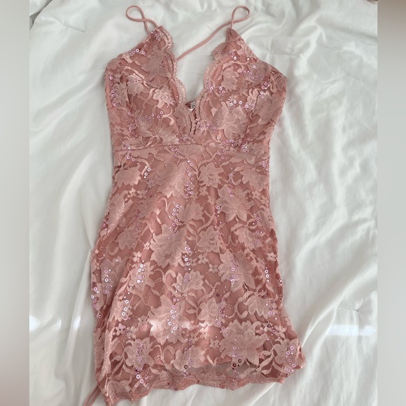 Lucy in the Sky | Dresses | Pink Lucy In The Sky Lace Sequin Mini Dress ...